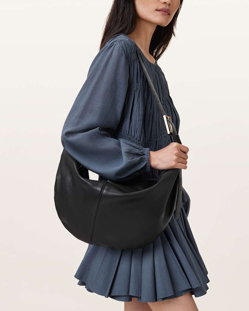 Luna Slouchy Leather Shoulder Bag Black | ALLSAINTS